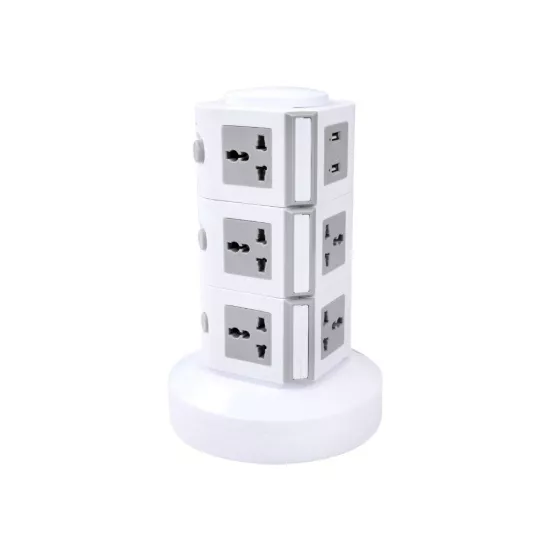 Vertical Power Tower Extension Socket with 12 Outlets & USB Ports ...